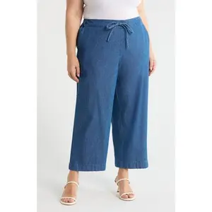 Jones New York Pull-on Drawstring Chambray Crop Wide Leg Pants