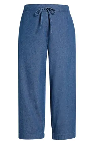 Jones New York Pull-on Drawstring Chambray Crop Wide Leg Pants