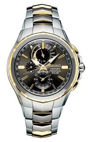 SEIKO WATCHES Coutura Perpetual Chronograph Solar Bracelet Watch - Black/two Tone