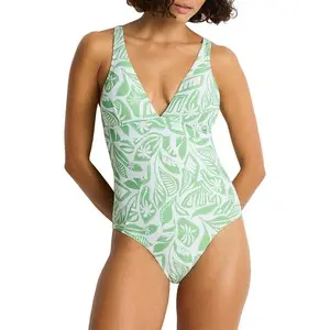 SEA LEVEL Leaf Print One-piece Swimsuit - Matcha