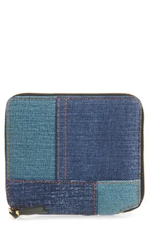 Comme Des Garçons Denim Patchwork Print Leather Wallet - Blue