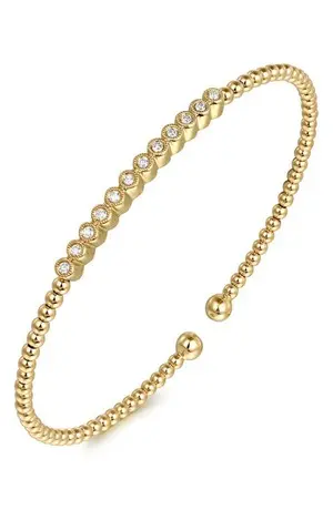 GABRIEL & CO. 14k Diamond Bezel Beaded Cuff Bracelet