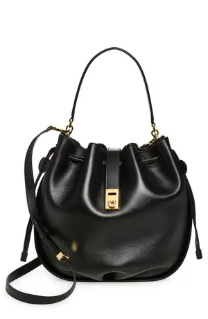 FERRAGAMO Hug Leather Bucket Bag Nero