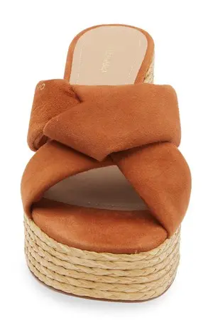 FERRAGAMO Douglas Platform Slide Sandal - Tan Suede