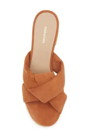 FERRAGAMO Douglas Platform Slide Sandal - Tan Suede
