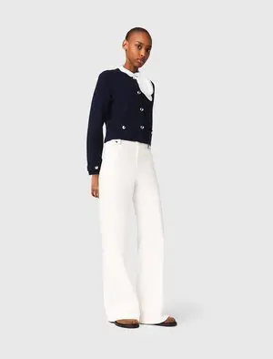 Maje Cropped Cardigan With Embroidered Scalloped Collar - Navy