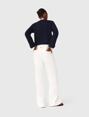 Maje Cropped Cardigan With Embroidered Scalloped Collar - Navy