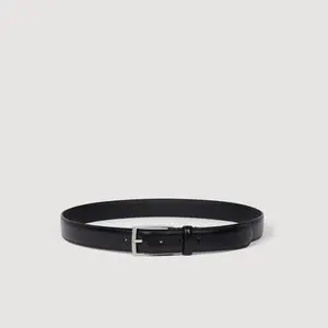 Sandro Rectangular Buckle Leather Belt - Black
