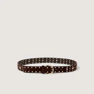 Sandro Suede Belt With Rivets - Brown