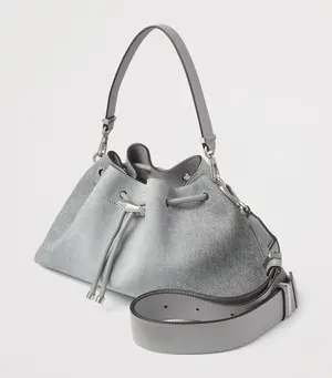 JIMMY CHOO Medium Cinch Suede Denim Shoulder Bag