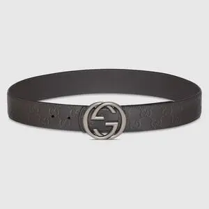 Gucci Reversible Belt With Interlocking G Buckle - Grey