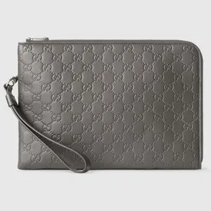 Gucci Gg Emblem Medium Pouch - Grey