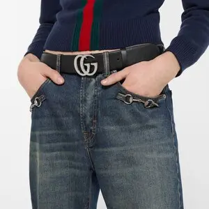 Gucci Cotton Denim Flare Pants With Horsebit Detail