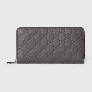 Gucci Gg Emblem Zip Around Wallet Leather - Grey