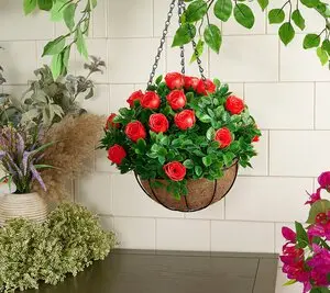 WICKER PARK 13' Faux Rose Indoor/outdoor Hanging Basket - One-color