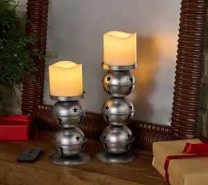 HOME REFLECTIONS As Is S/2 Jingle Bell Pillar Holders - One-color