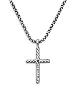 David Yurman Cable Classics Cross Diamond Necklace - Silver