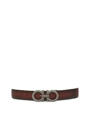 FERRAGAMO Reversible Hammered Leather Belt - New Cognac