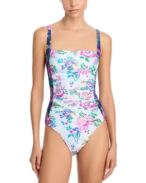 Johnny Was Marilyn Ruched One Piece Swimsuit - White Melia