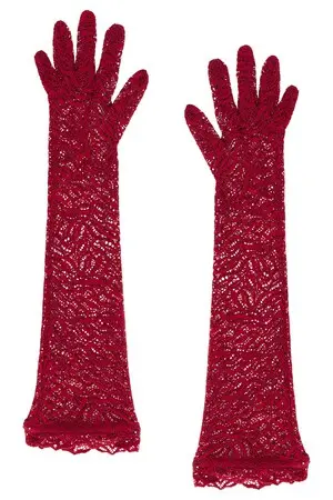 Beaufille Stretch Lace Elbow Gloves - Burgundy