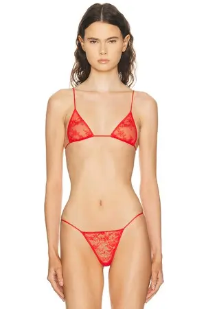 SKIMS Ultra Fine Lace Micro Triangle Bralette In Red
