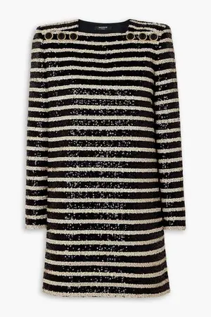 Balmain Sequined Embellished Striped Crepe Mini Dress