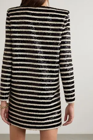 Balmain Sequined Embellished Striped Crepe Mini Dress