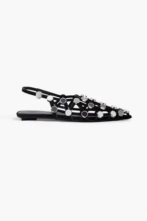 Attico Grid Embellished Slingback Flats - Black
