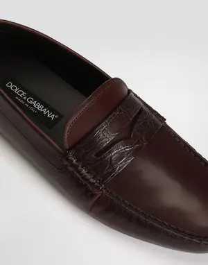 Dolce & Gabbana Dg Driver Calfskin Slipper With Crocodile Inserts