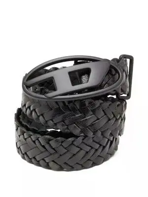 DIESEL® Braided Leather Belt With Logo Buckle - Black
