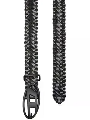 DIESEL® Braided Leather Belt With Logo Buckle - Black