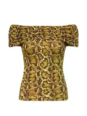 MARINE SERRE Draped Python-printed Off-shoulder Top