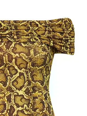 MARINE SERRE Draped Python-printed Off-shoulder Top