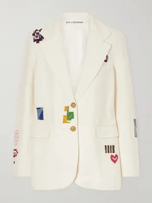 Alix Of Bohemia Abstract Tile Bead-embellished Silk Blazer - Neutrals