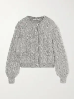 Alessandra Rich Cropped Sequin-embellished Cable-knit Cardigan