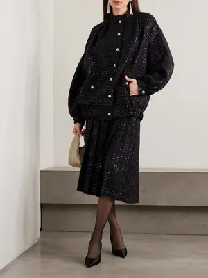 Alessandra Rich Sequin-embellished Tweed Jacket - Black