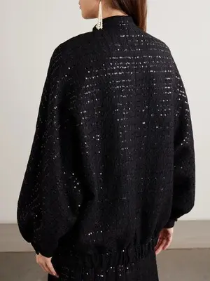 Alessandra Rich Sequin-embellished Tweed Jacket - Black