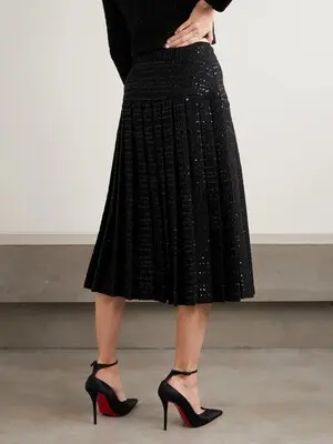 Alessandra Rich Sequin-embellished Pleated Tweed Midi Skirt