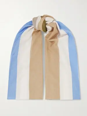Saint Laurent Cassandre Striped Cotton And Silk-blend Scarf - Brown