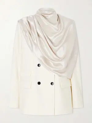 Maria Mcmanus Scarf-detailed Double-breasted Wool-blend Blazer - Neutrals