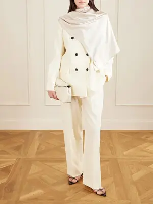 Maria Mcmanus Scarf-detailed Double-breasted Wool-blend Blazer - Neutrals