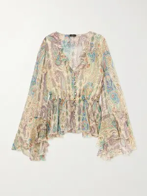 Etro Ruffled Paisley-print Silk-chiffon Peplum Blouse - Multi