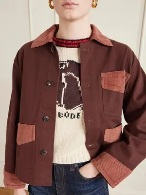 BODE Corduroy-trimmed Cotton-twill Jacket - Brown