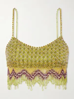 BODE Bottleglass Cropped Beaded Top - Green