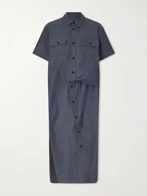 Sacai Gathered Denim Midi Dress