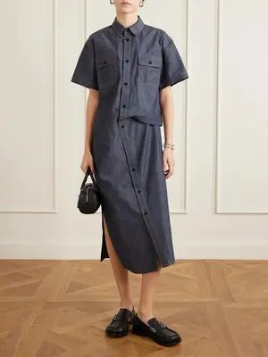 Sacai Gathered Denim Midi Dress