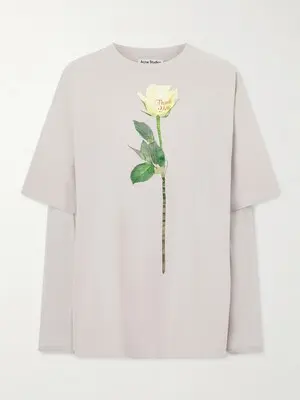 Acne Studios Printed Cotton-jersey T-shirt With Mesh Trim - Gray