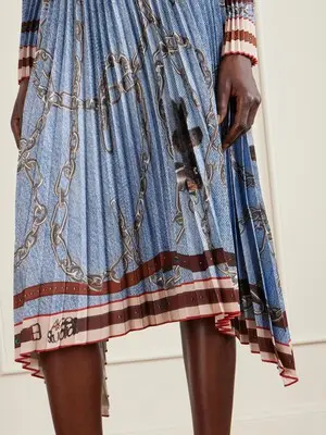 Acne Studios Pleated Printed Satin Midi Skirt