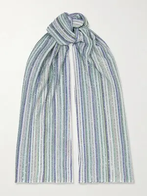Missoni Sequin-trimmed Striped Metallic Crochet-knit Wrap - Blue