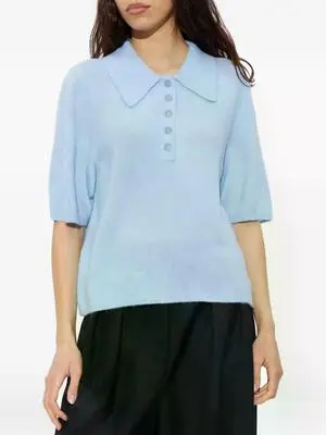 GESTUZ Collared Short Sleeve Top - Blue
